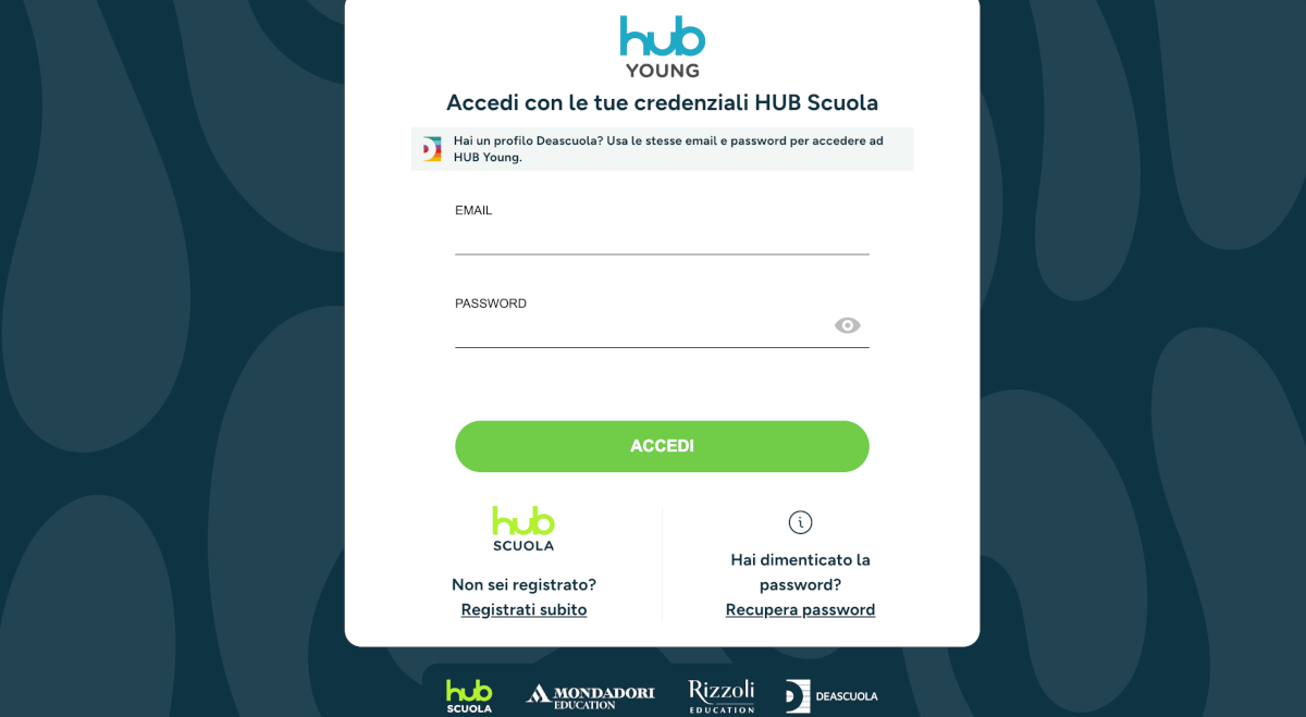 La schermata principale di HUB Young: come eseguire l'accesso e ...